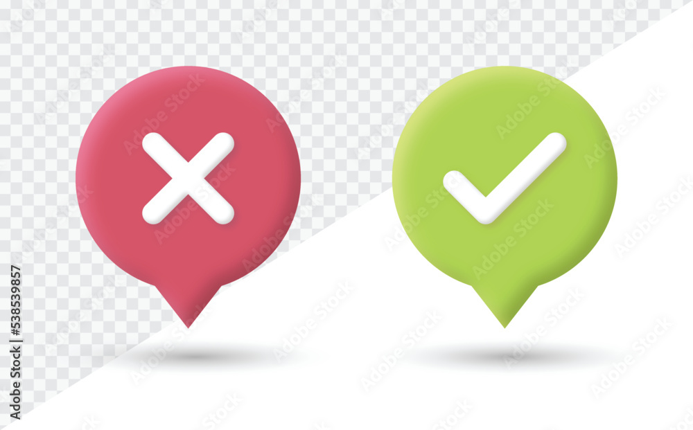 Vector de Stock 3d checkmark icon button in speech bubble. correct and incorrect sign or check ...