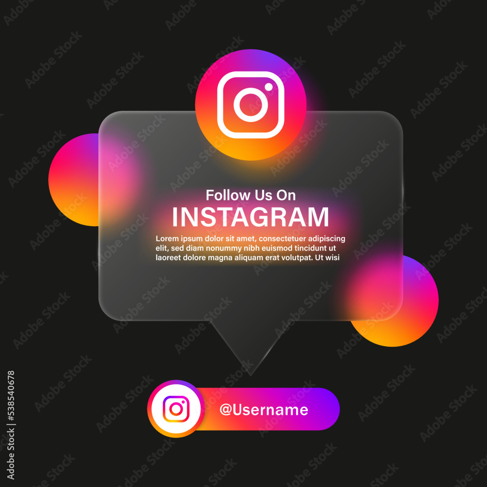 follow us on instagram in speech bubble glassmorphism background with ...