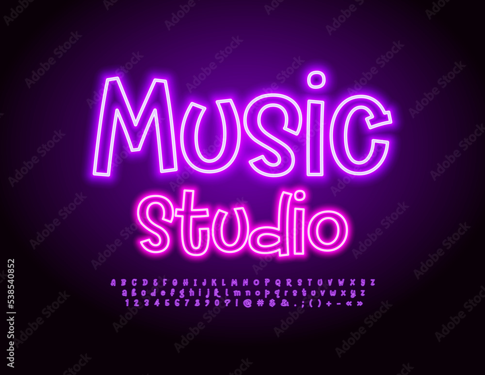 Vector glowing sign Music Studio. Trendy Neon Font. Handwritten ...