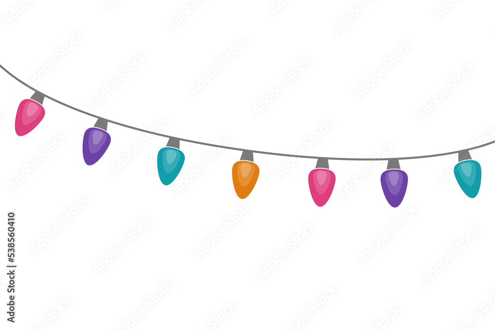 Colourful chain of Christmas lights isolated on transparent background ...