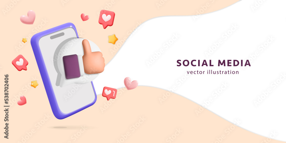 3d vector cartoon render online marketing promotion in social media on ...
