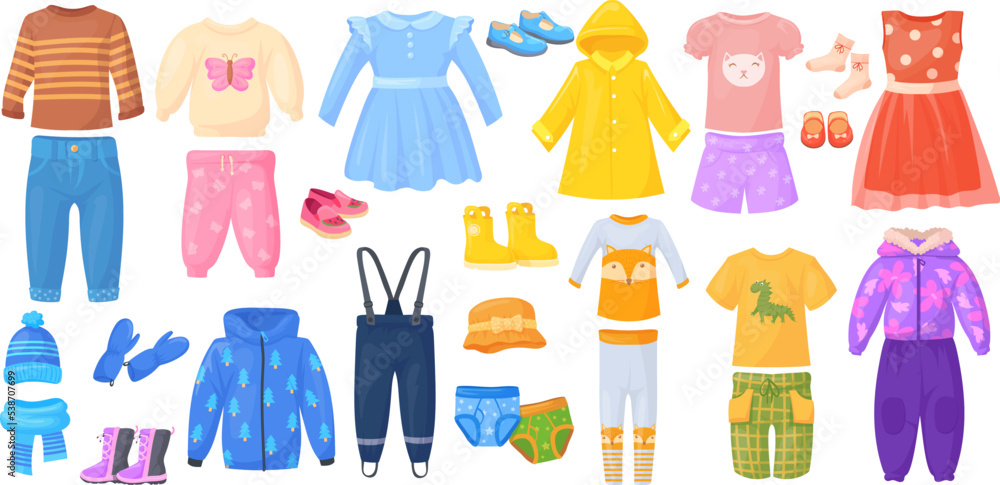 Kids seasonal outfit. Baby child autumn winter spring summer clothes ...