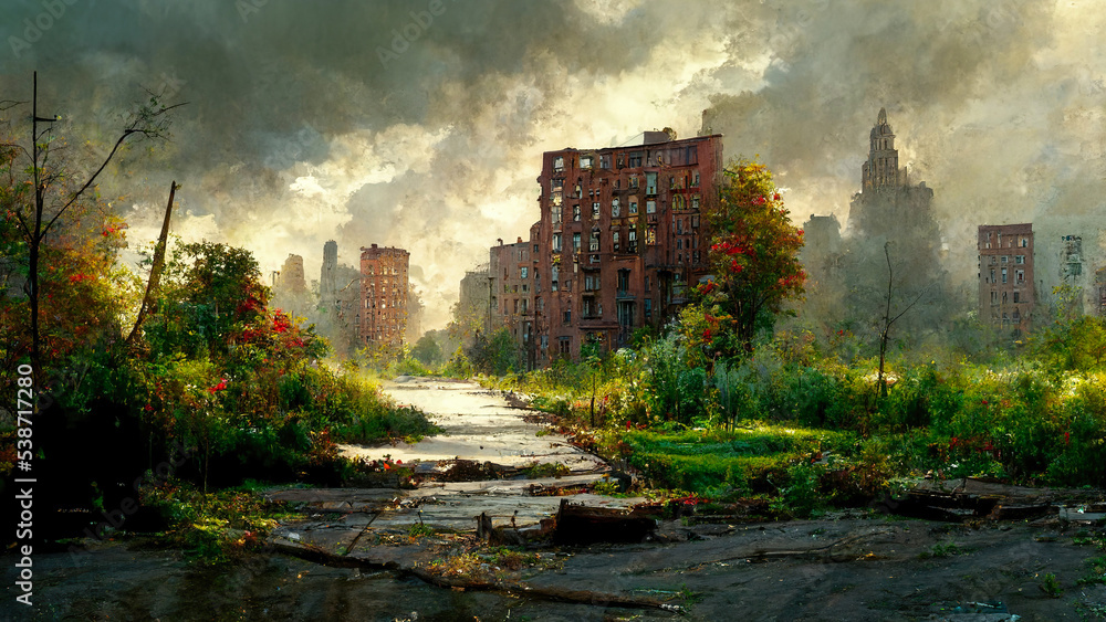 deserted city illustration landscape digital art background apocalypse ...