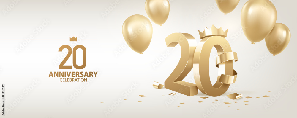 20th Anniversary celebration background. 3D Golden numbers with a crown ...