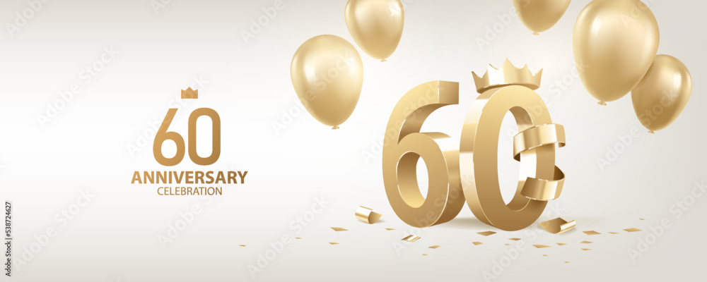 60th Anniversary celebration background. 3D Golden numbers with a crown ...