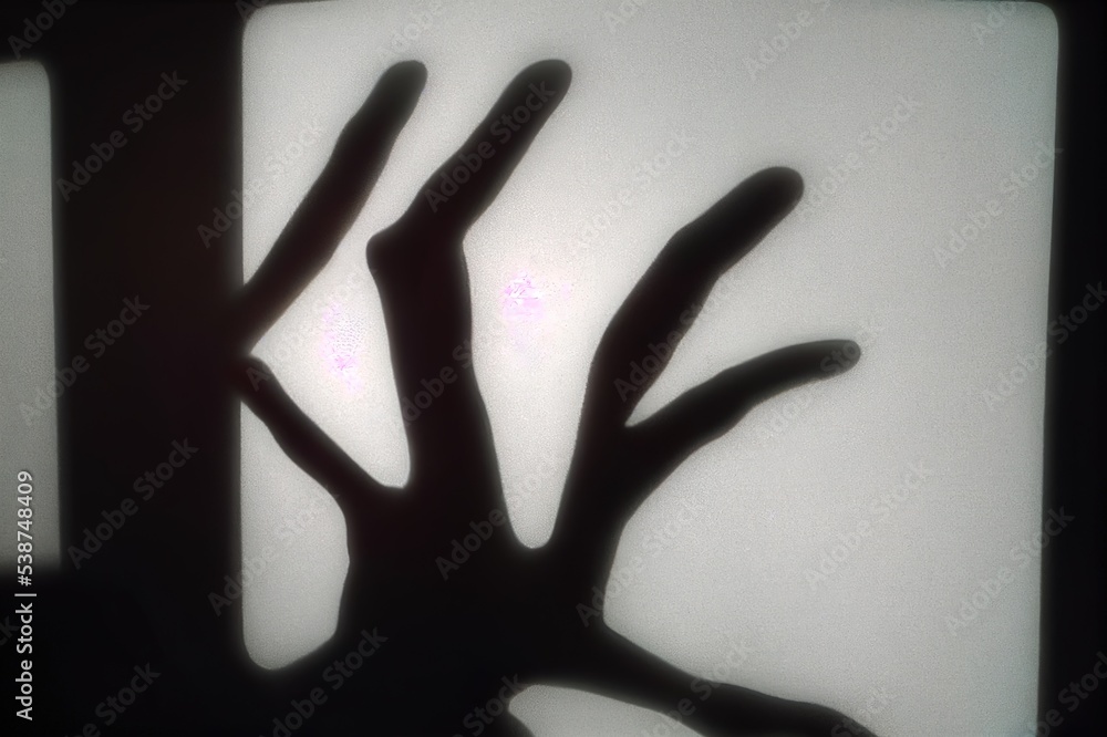 Shadow Blur of Horror Man Behind the Matte Glass. Blurry Hand, Body ...
