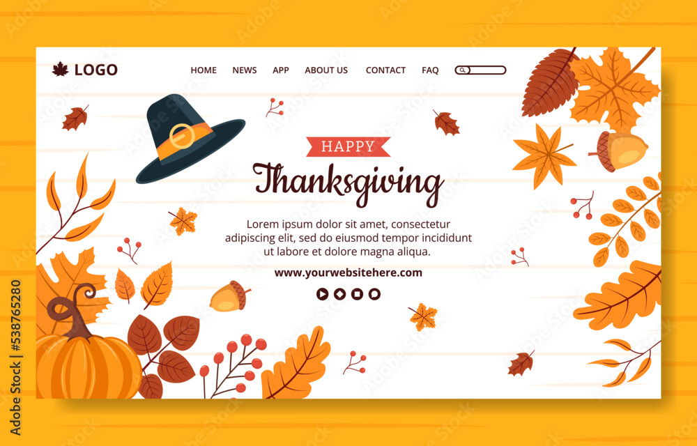 Happy Thanksgiving Celebration Landing Page Flat Cartoon Hand Drawn ...