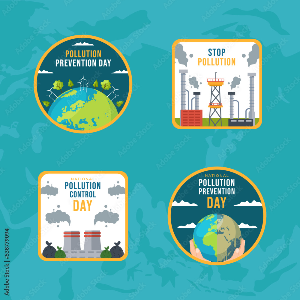 National Pollution Prevention Day Label Flat Cartoon Hand Drawn ...
