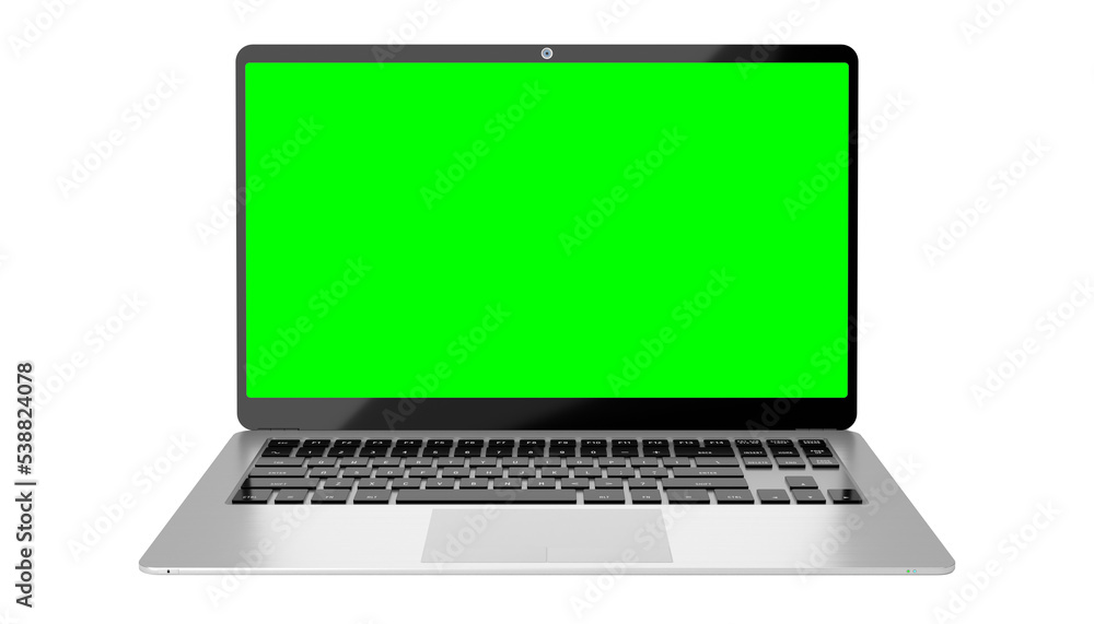 Modern laptop with green screen isolated on transparent background - 3D ...