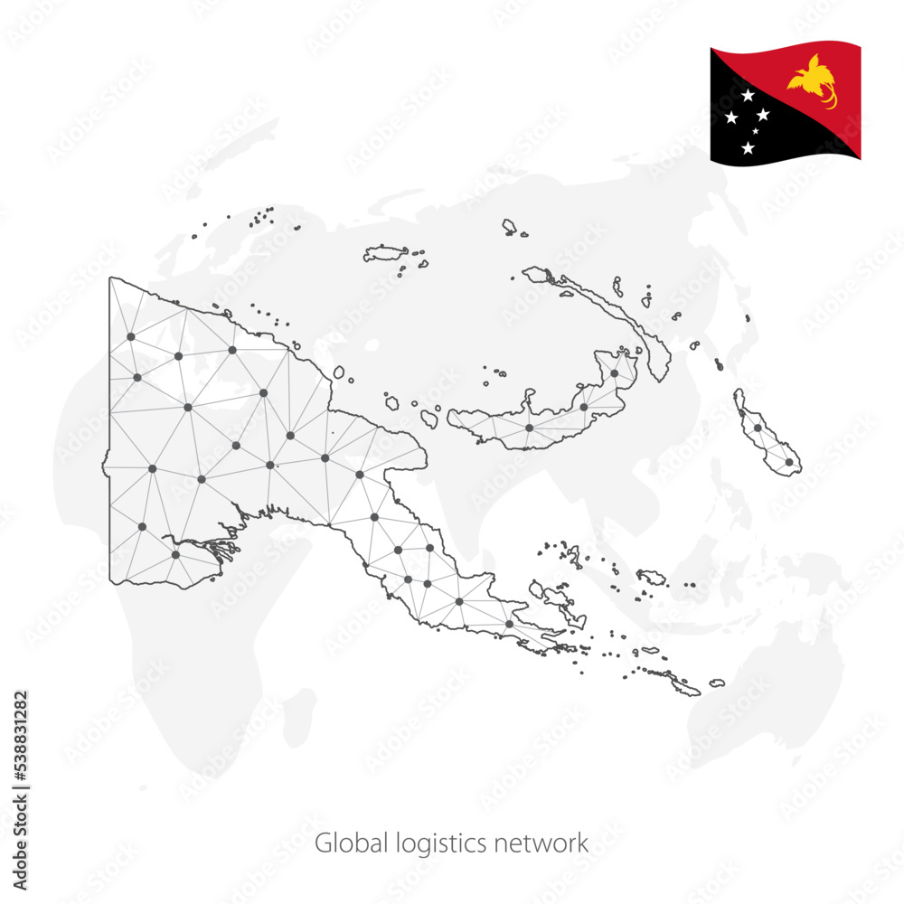 Global logistics network concept. Communications network map of Papua ... Global logistics network concept. Communications network map of Papua ...