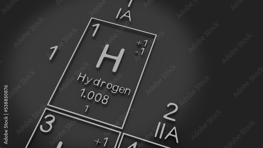 Hydrogen on the periodic table of the elements on black blackground ...