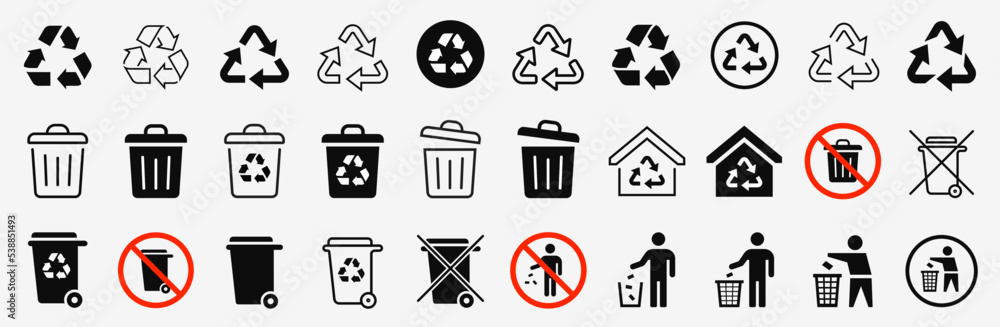 Recycle & Trash can icons set. Trash bin symbol. Recycle symbol. Vector illustration Stock ...