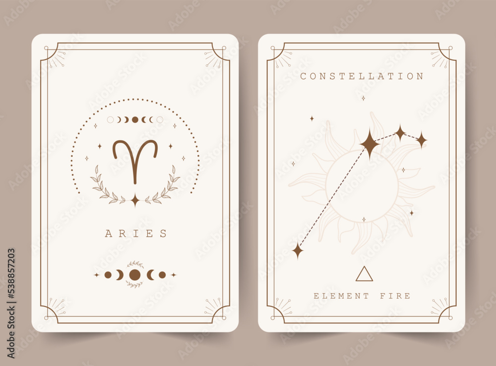 Aries. Witchcraft cards with astrology zodiac sign and constellation ...