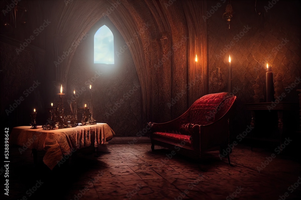 Illustration Stock Interior of Dracula castle, victorian living room ...