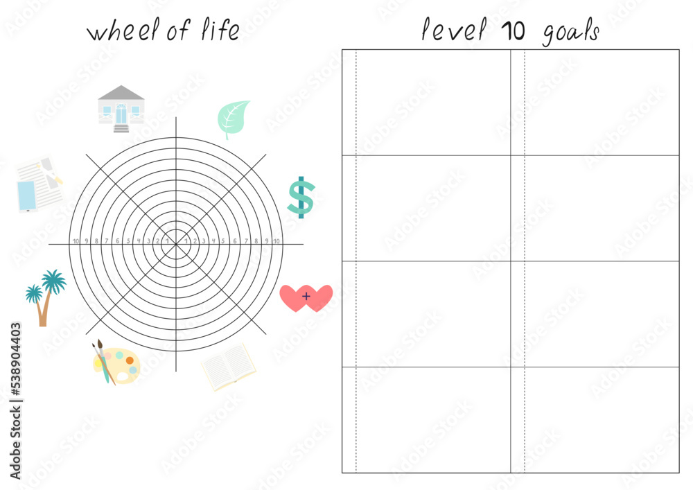 Empty Wheel of Life - diagram with blank lines to fill. A4 print ready ...