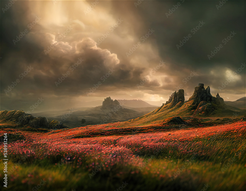 Scottish landscape Stock Illustration | Adobe Stock