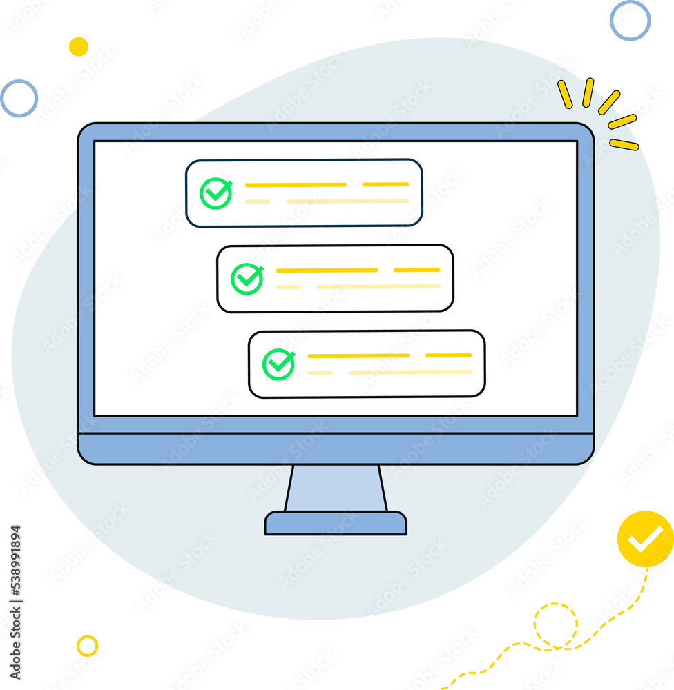 Computer with checklist. Cartoon computer with checkmarks document or ...