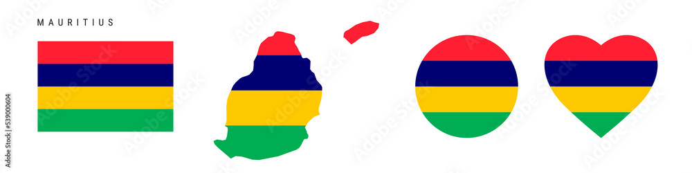 Mauritius flag icon set. Mauritian pennant in official colors and ...