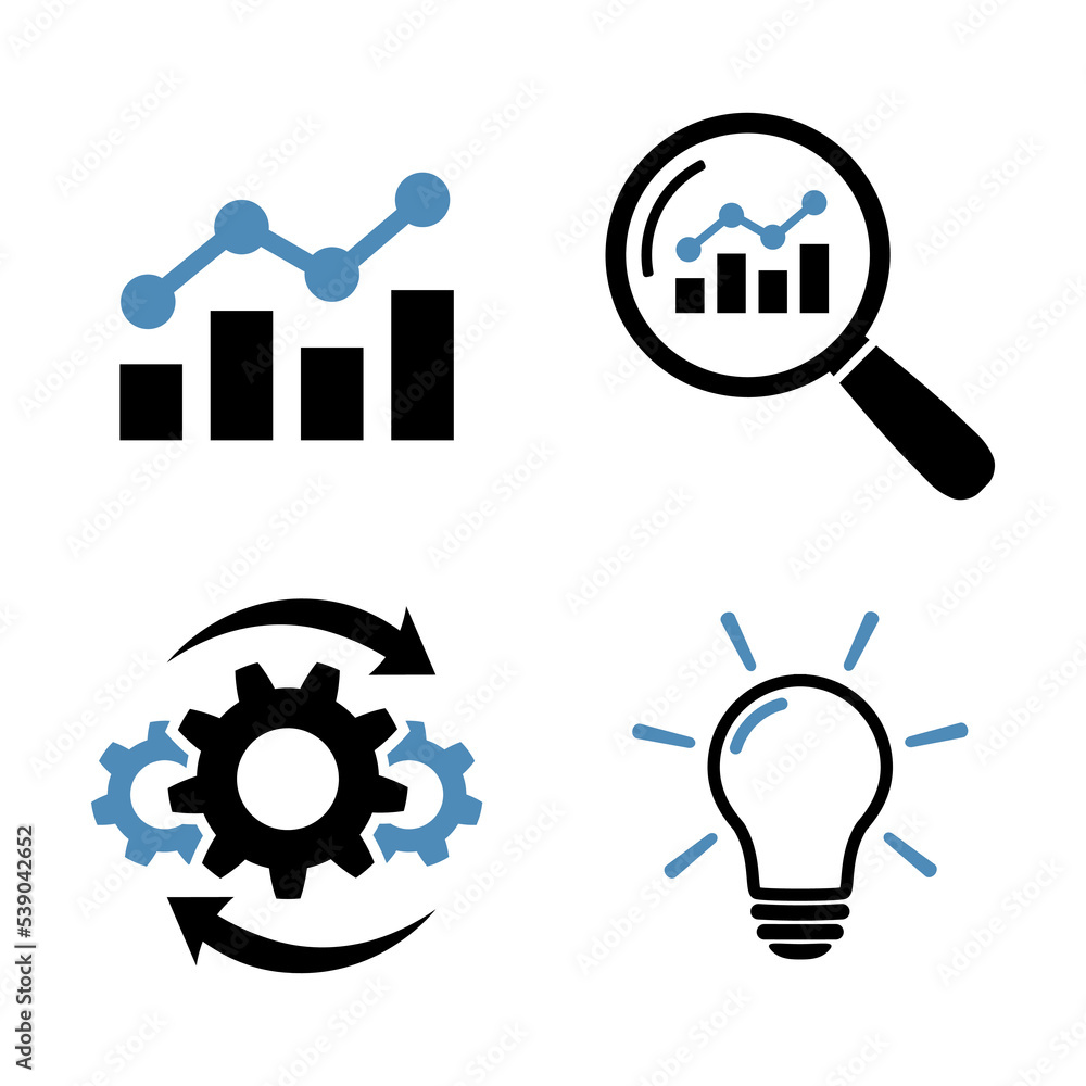 Business analysis and successful solution icon set Financial statistics ...
