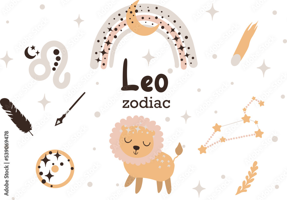 Leo zodiac sign clipart - cute kids horoscope, zodiac stars ...