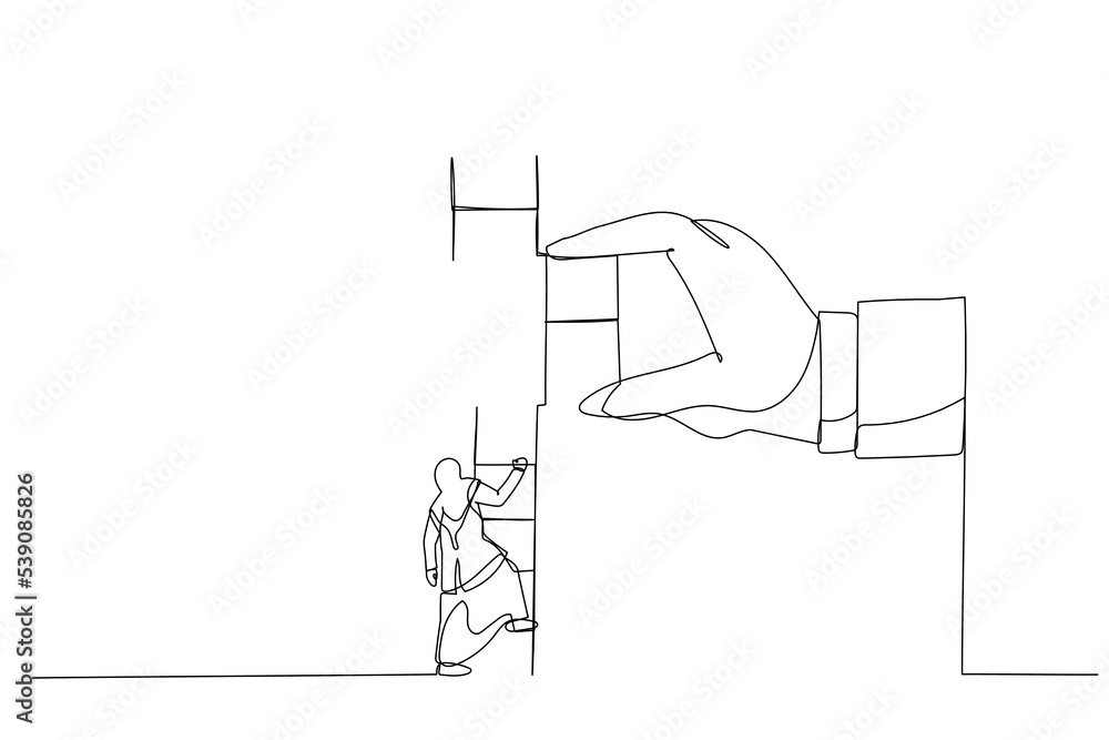 Illustration of muslim woman climbing up to top of broken ladder with ...
