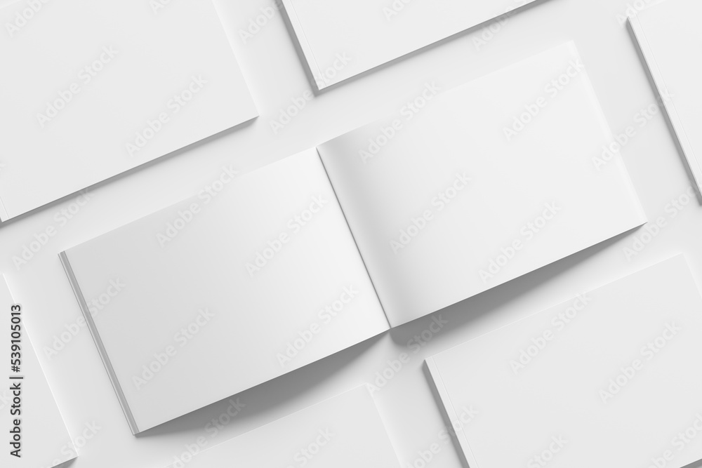 A4 Landscape Horizontal Magazine Brochure 3D Rendering White Blank ...