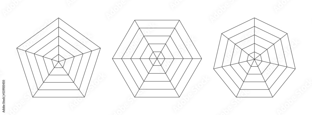 Radar spider diagram template. Flat spider mesh. Blank radar charts ...