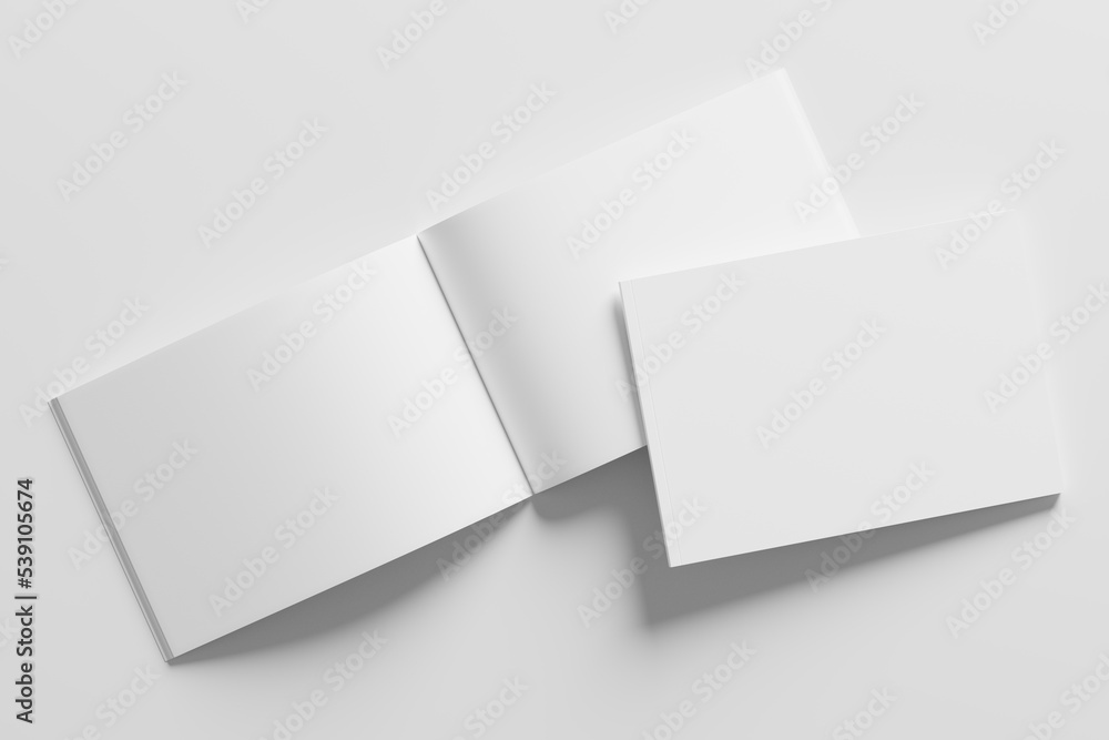 A4 Landscape Horizontal Magazine Brochure 3D Rendering White Blank ...