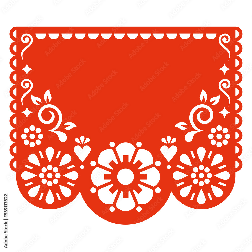 Papel Picado vector template design with flowers and blank space for ...