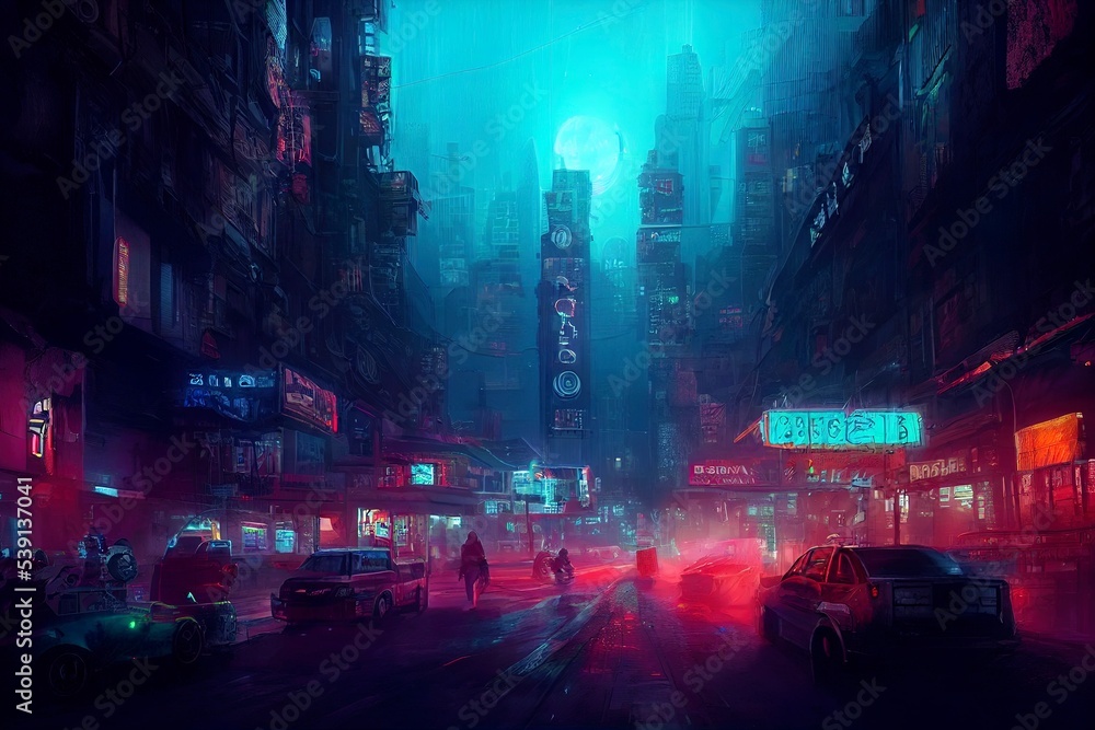 Cyberpunk neon city night. Futuristic city scene in a style of pixel ...