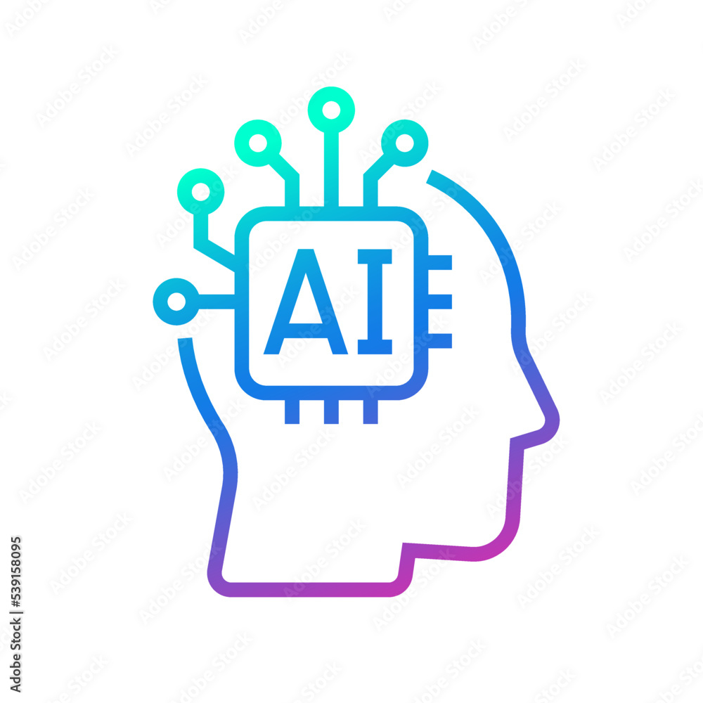 Human head tech icon, AI chip technological brain, Artificial ...