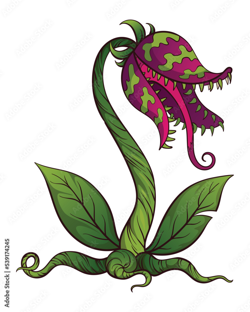 Carnivorous plant. Cartoon flytrap or flower predator. Angry flower ...