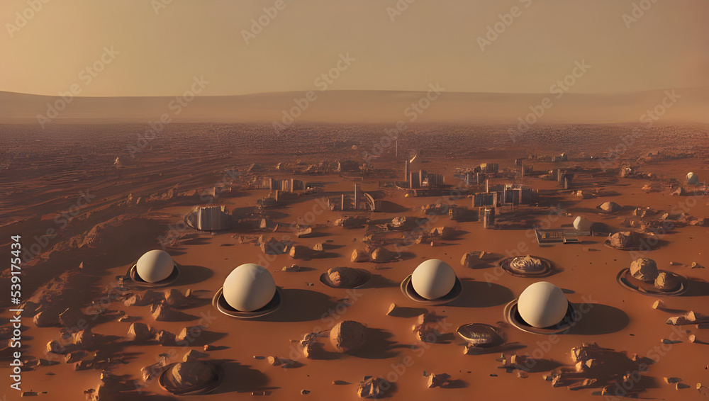 first martian colony - mars base - planet mars colony with geodesic ...