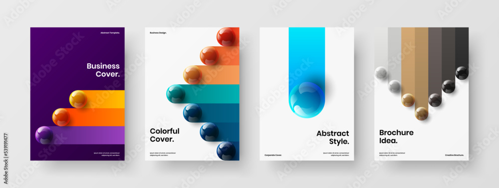 Modern realistic spheres magazine cover template set. Abstract leaflet ...