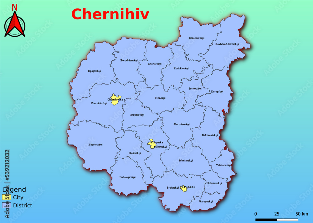 Vector map of the Ukraine administrative divisions of Chernihiv Region ...