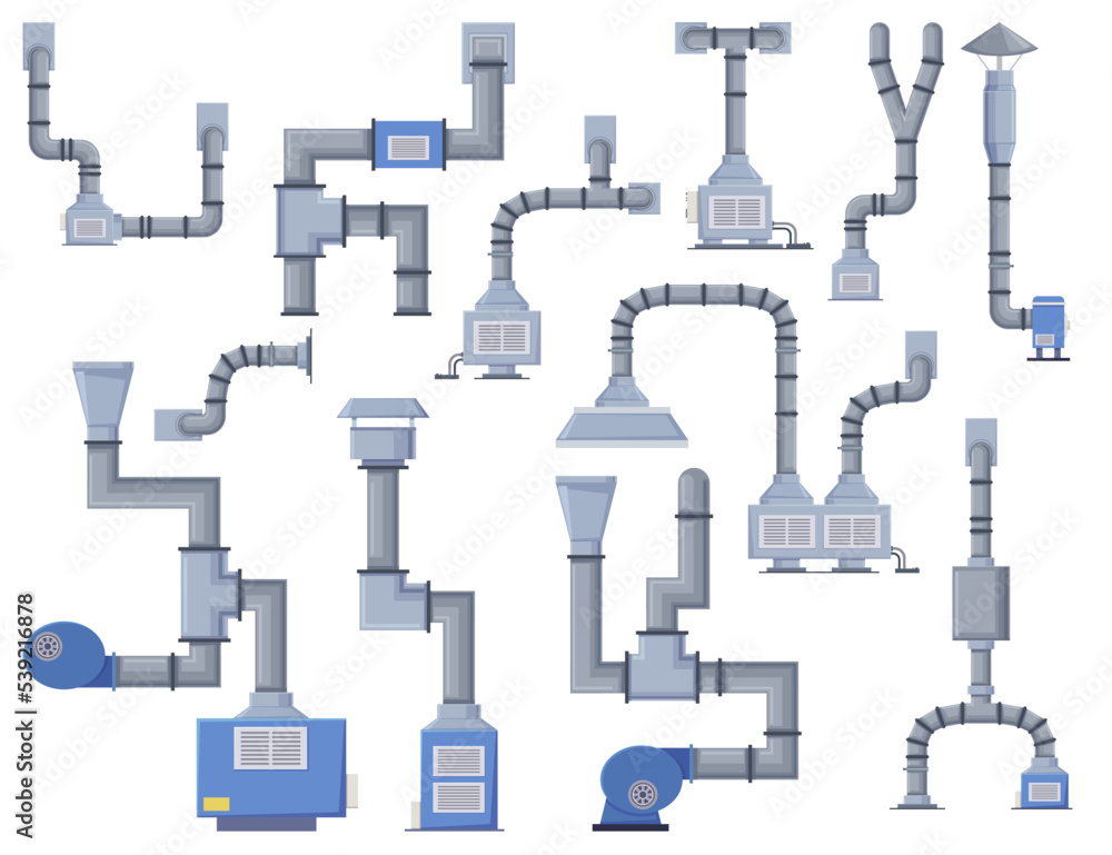 Ventilation pipes of different shapes vector illustrations set. Cartoon ...