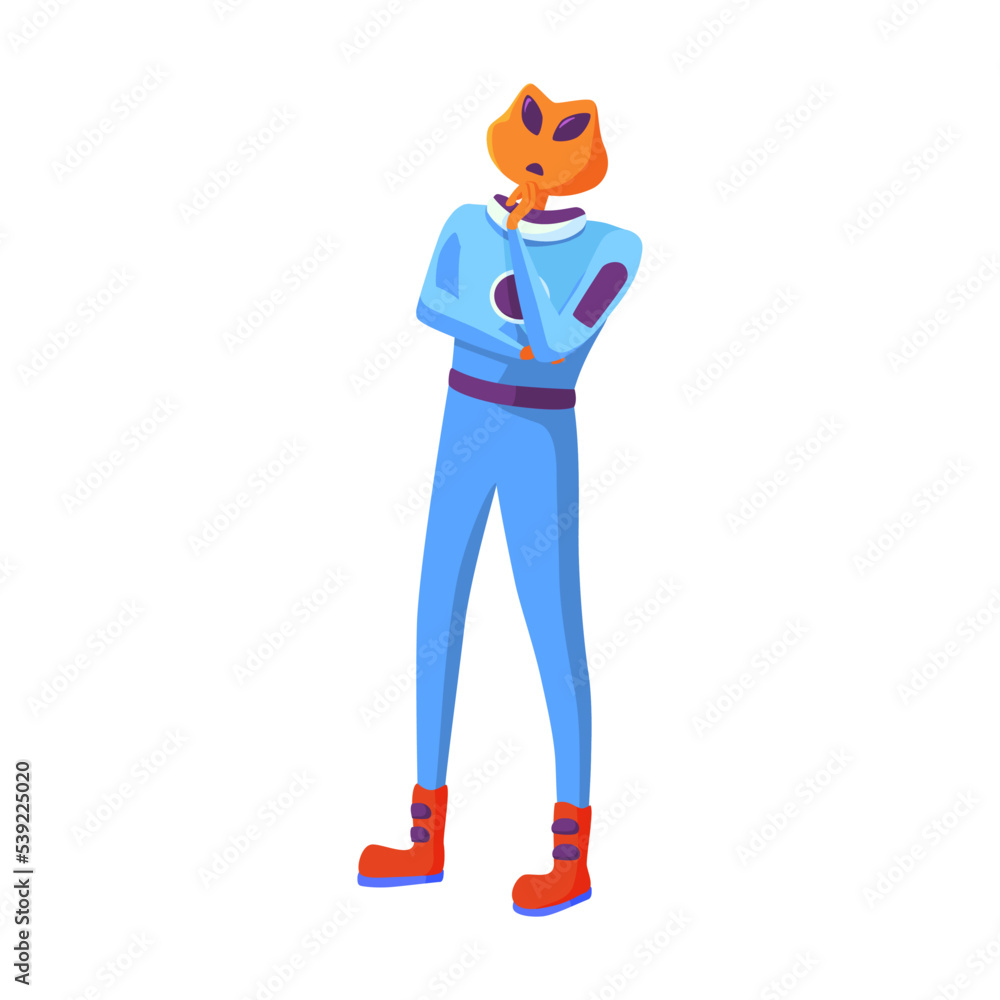 Funny alien men in blue spacesuit. Cute futuristic humanoid astronauts ...