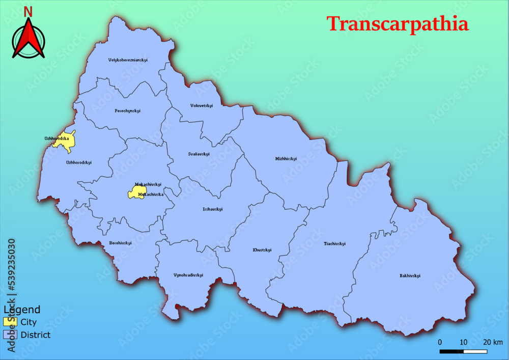 Vector map of the Ukraine administrative divisions of Transcarpathia ...