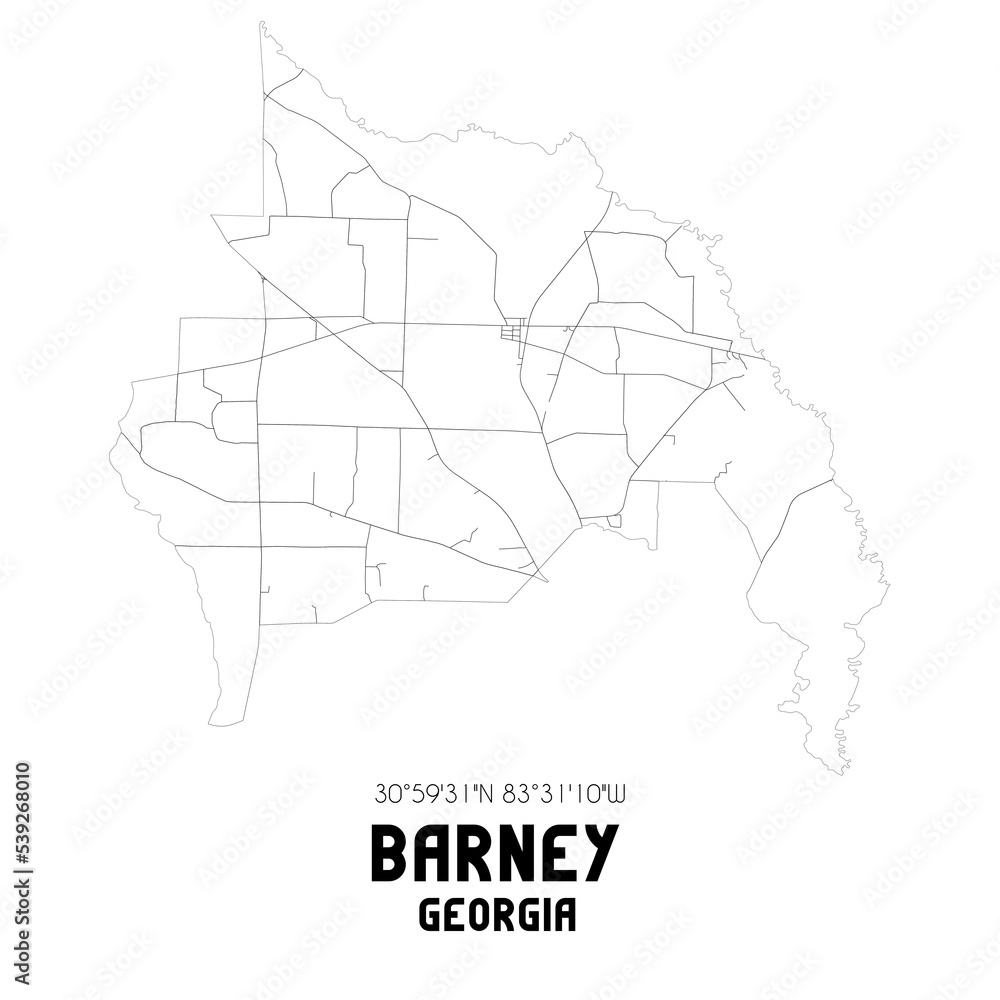 Barney Georgia. US street map with black and white lines. Stock ...