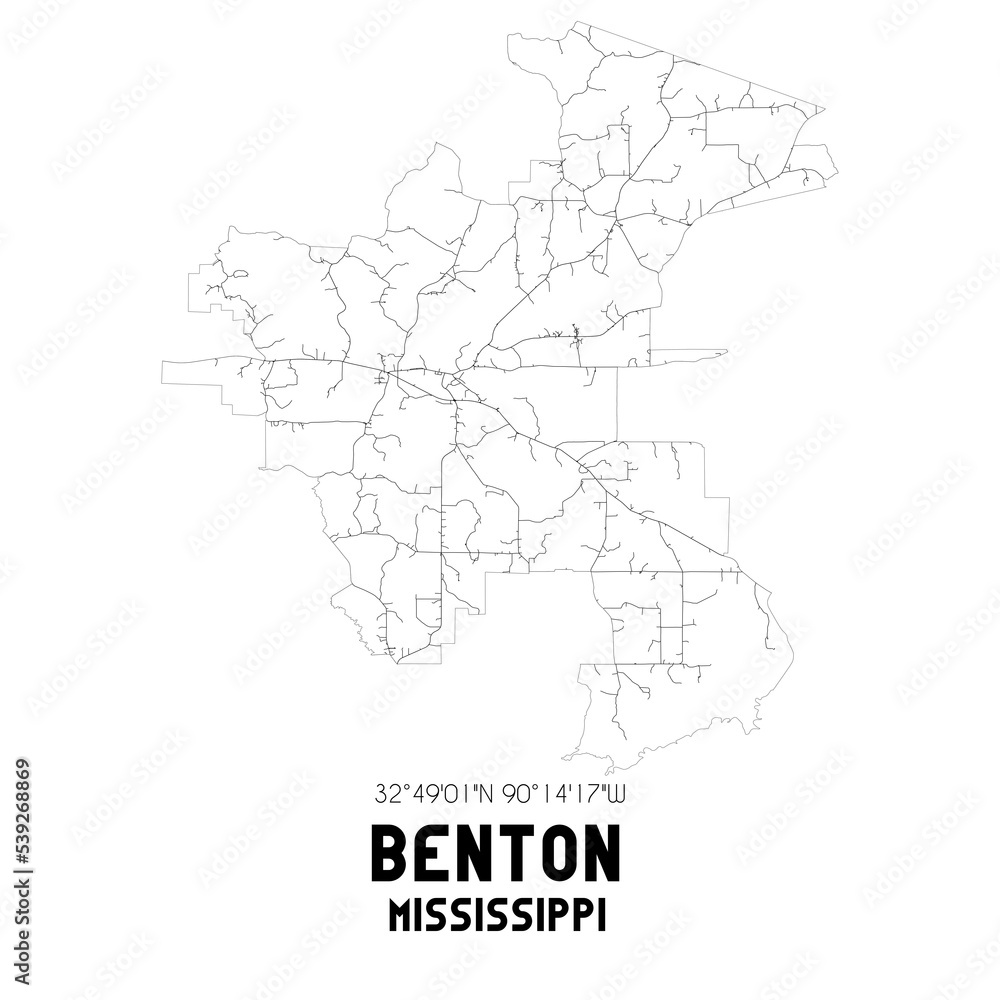 Benton Mississippi. US street map with black and white lines. Stock ...