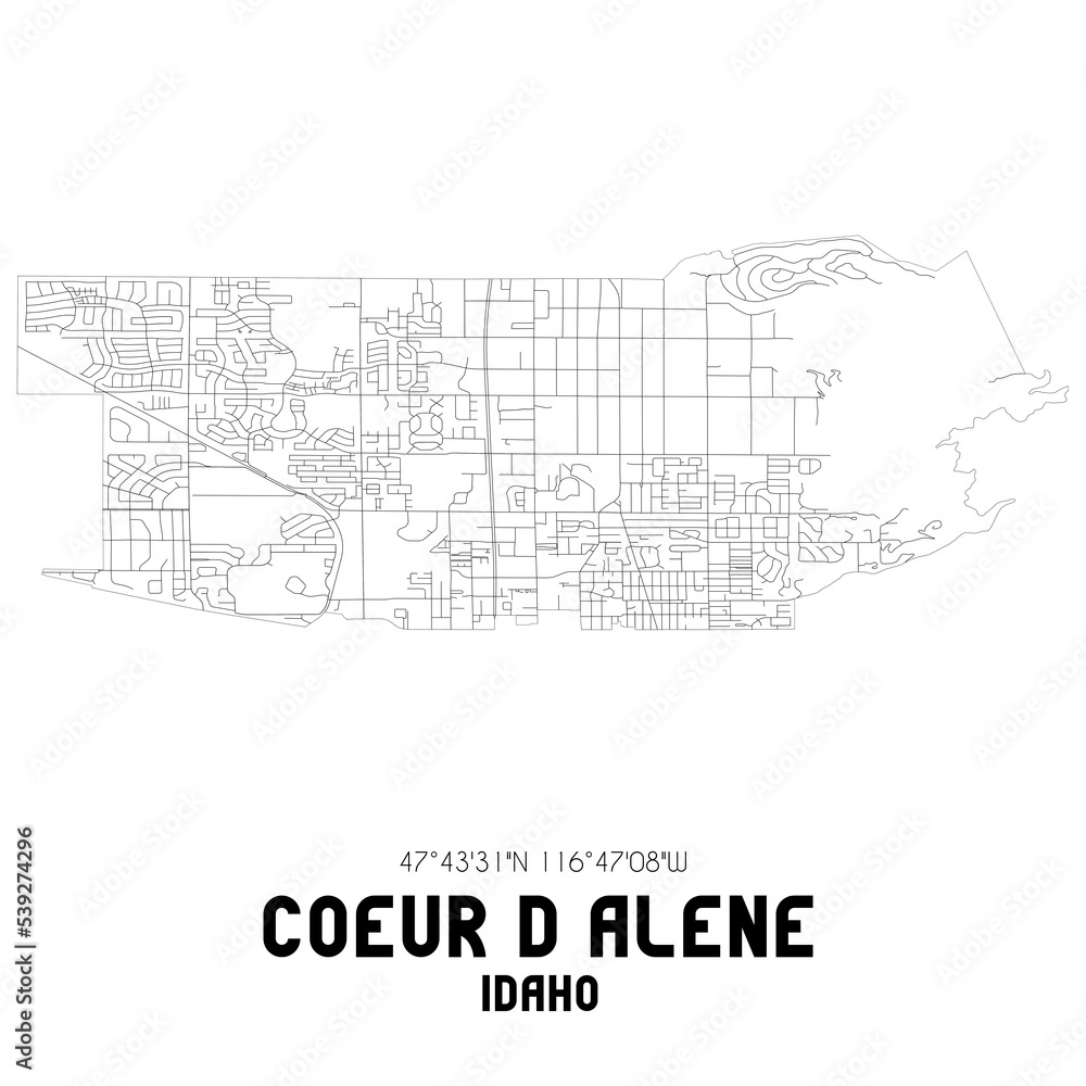 Coeur D Alene Idaho. US street map with black and white lines. Stock ...