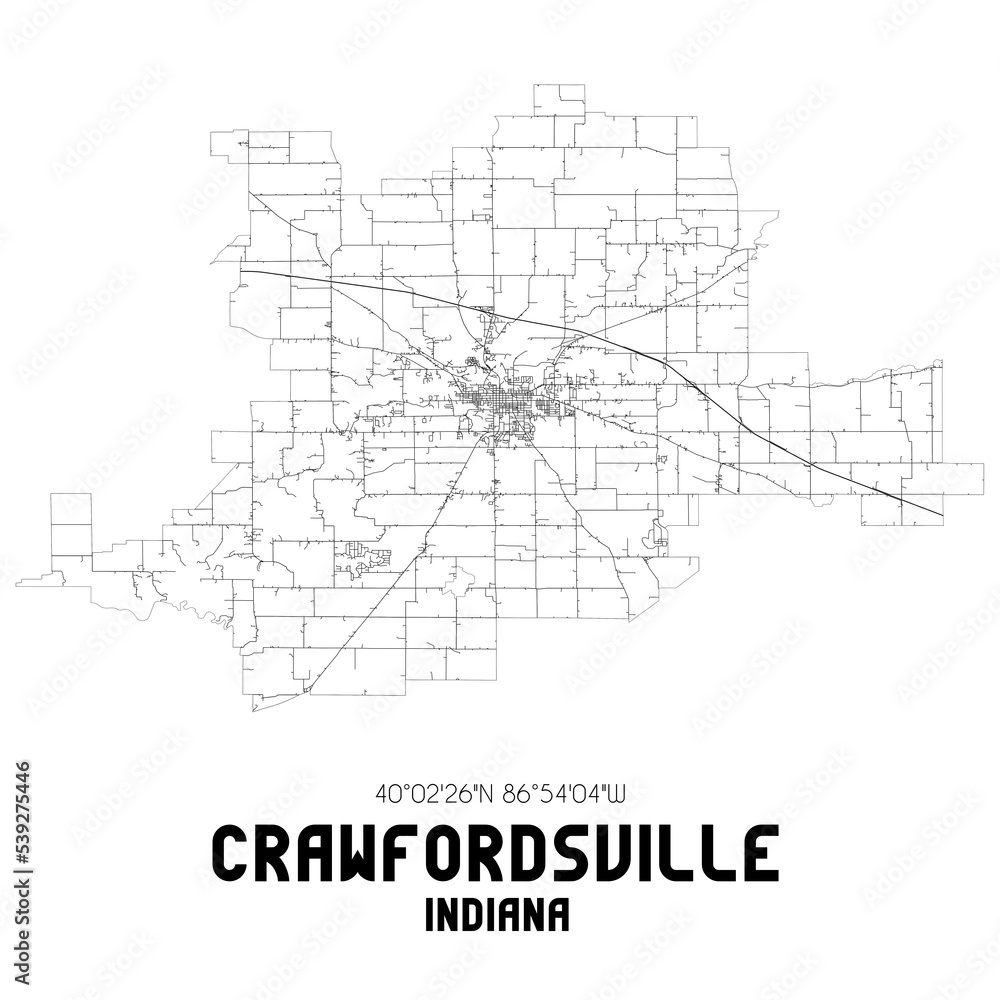 Crawfordsville Indiana. US street map with black and white lines. Stock ...