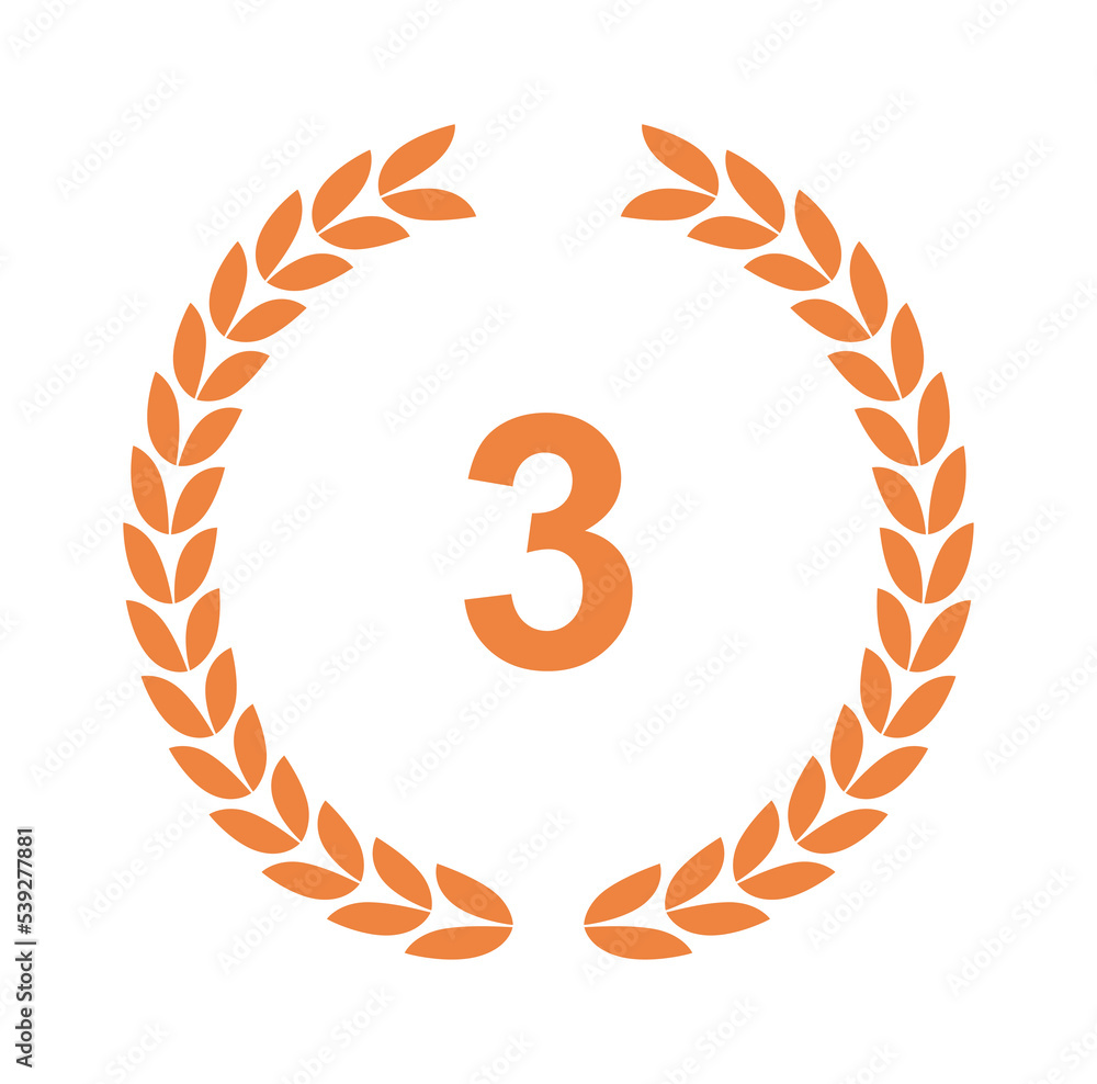 Bronze medal with wreath. Award, achievement and trophy. Third place in ...