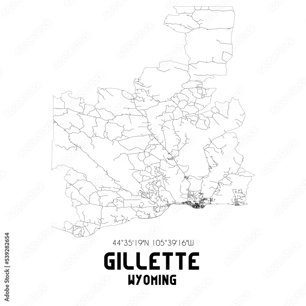 Gillette Wyoming. US street map with black and white lines. Stock ...