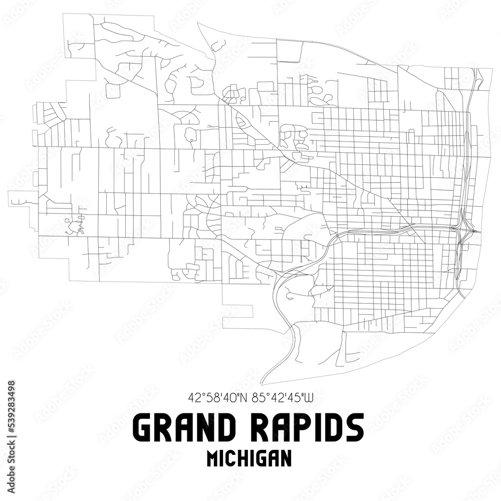 Grand Rapids Michigan. US street map with black and white lines. Stock ...