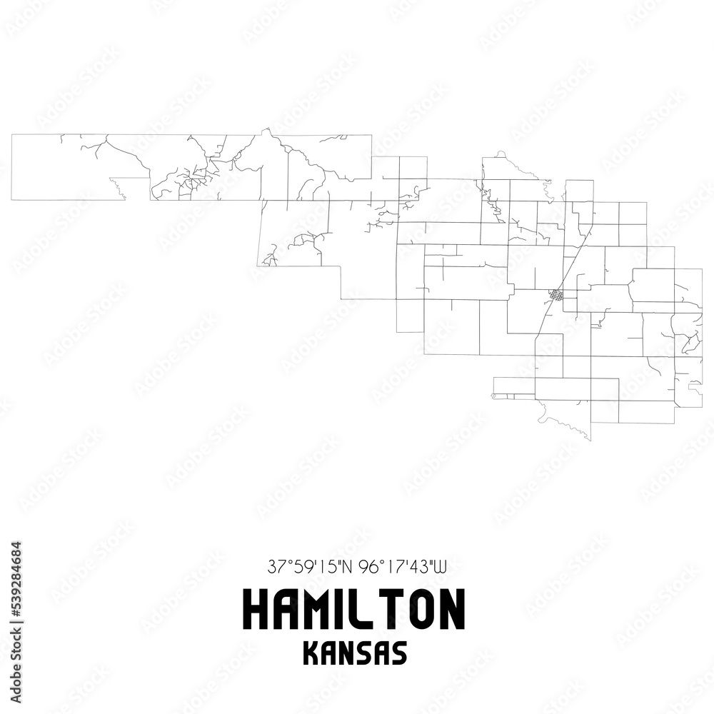 Hamilton Kansas. US street map with black and white lines. Stock ...