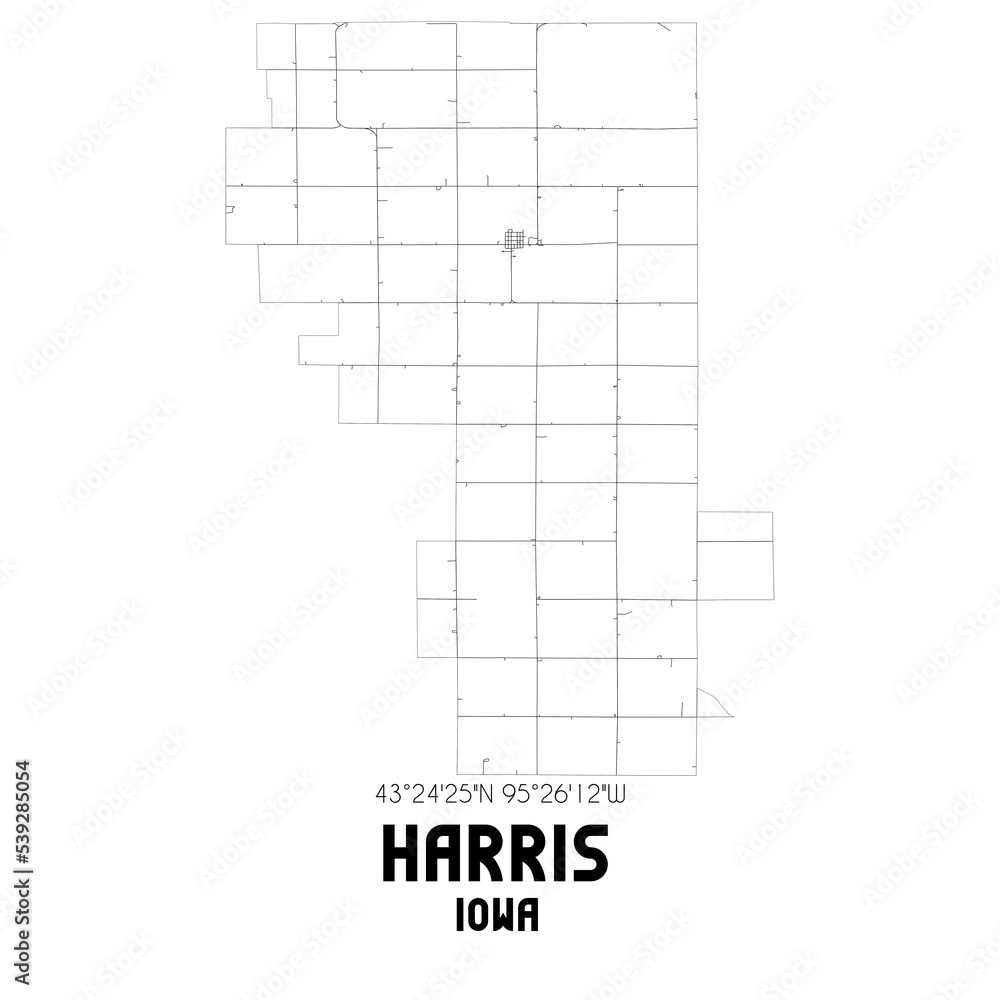 Harris Iowa. US street map with black and white lines. Stock ...
