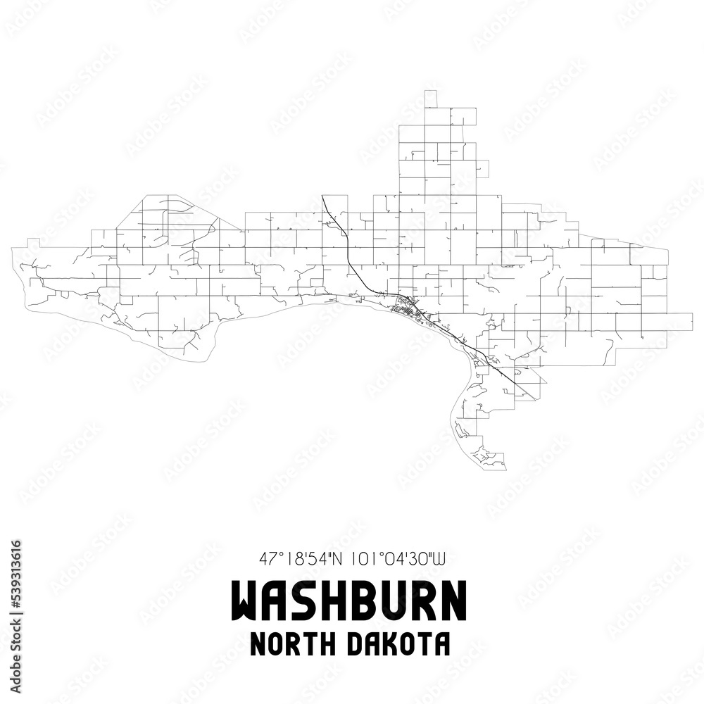 Washburn North Dakota. US street map with black and white lines. Stock ...