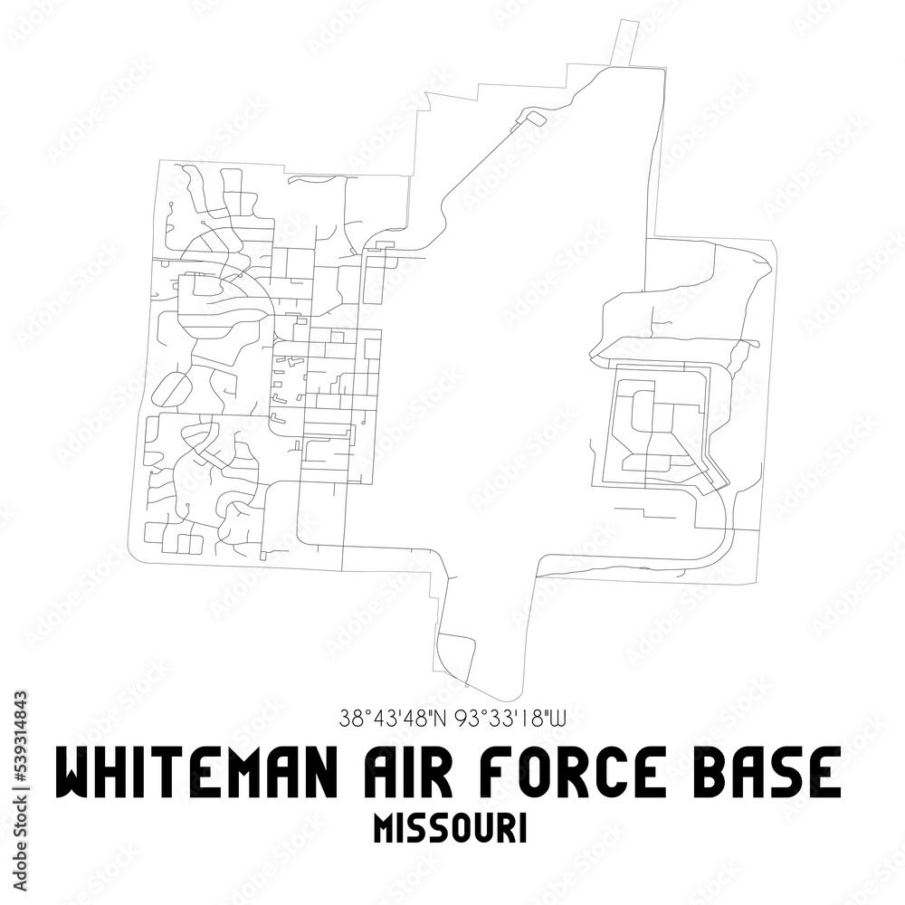 Whiteman Air Force Base Missouri. US street map with black and white ...