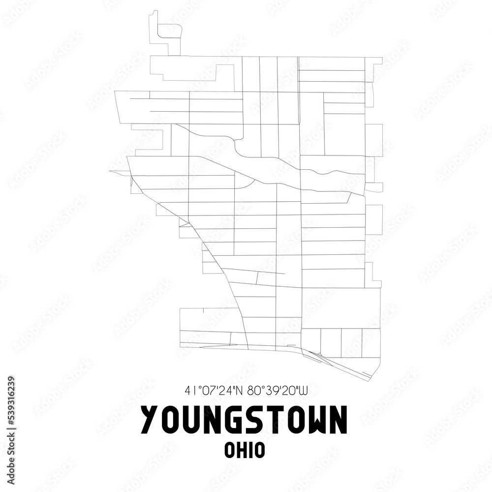 Youngstown Ohio. US street map with black and white lines. Stock ...